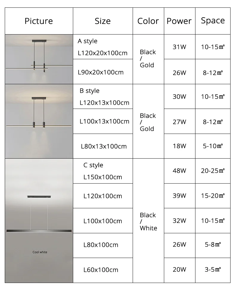 Modern Simple Led Pendant Lights Dining Room Table Lines Light Nordic ...