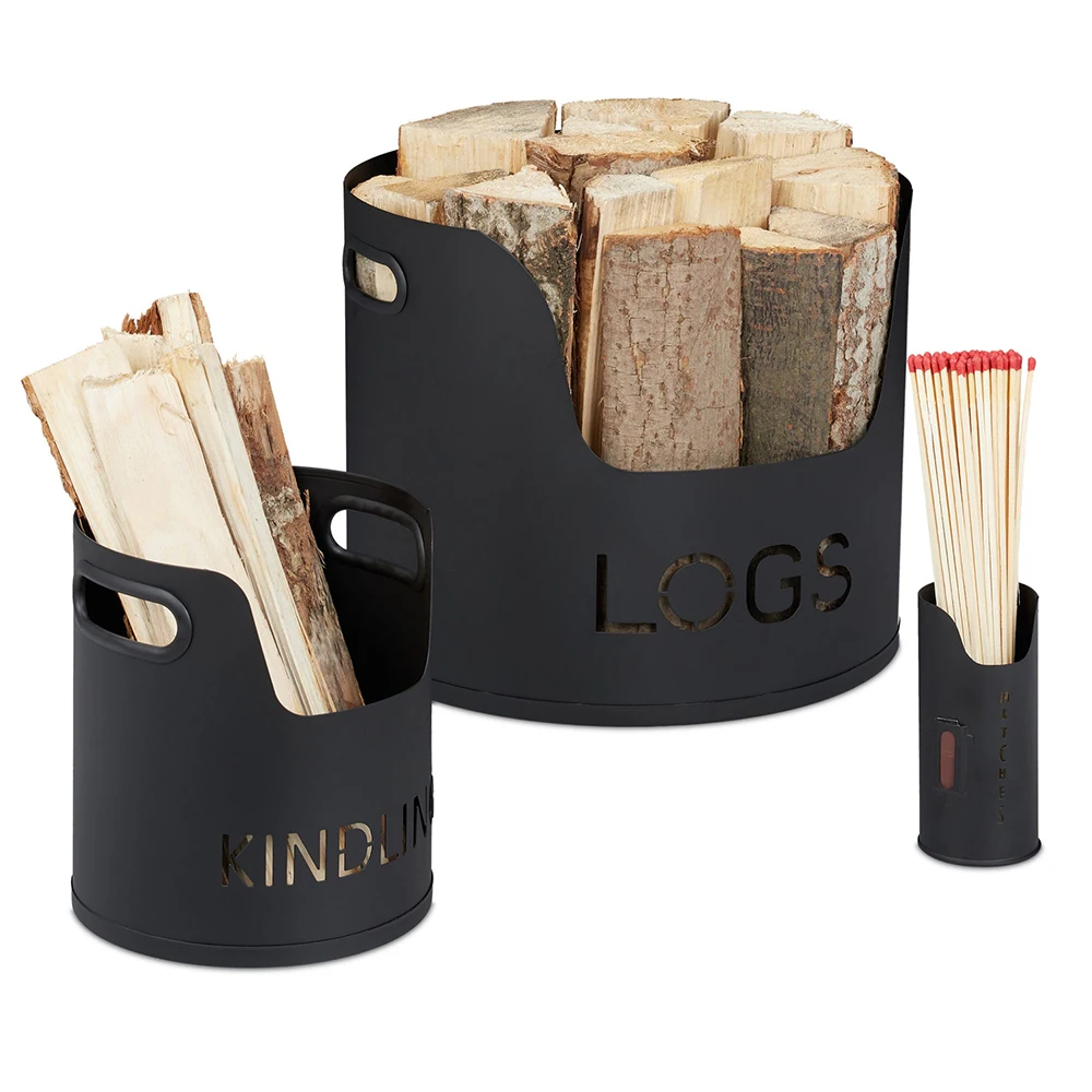 Round Metal Kindling Bucket Log Bucket Match Bucket Wood Holder ...
