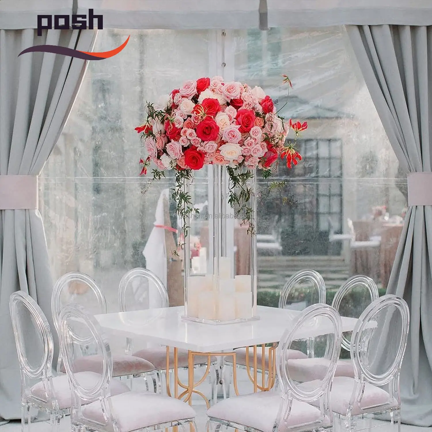 Transparent Clear Acrylic Flower Stand Crystal Flowers Wedding ...