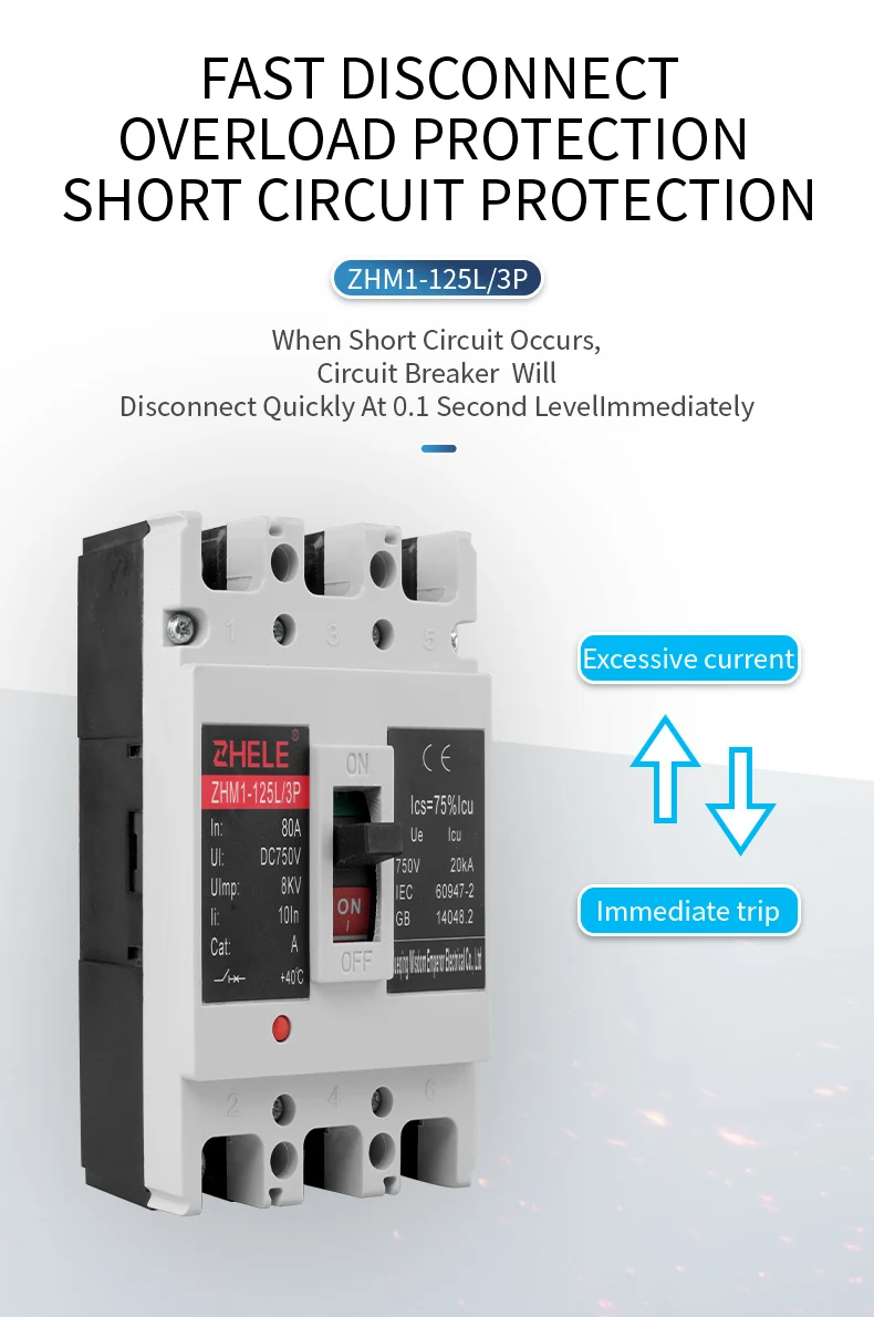 Zhele Solar Circuit Breaker Mccb Dc 2p 3p 4p 80a 100a 125a 200a 250a 400a 630a 250v 500v 750v ...