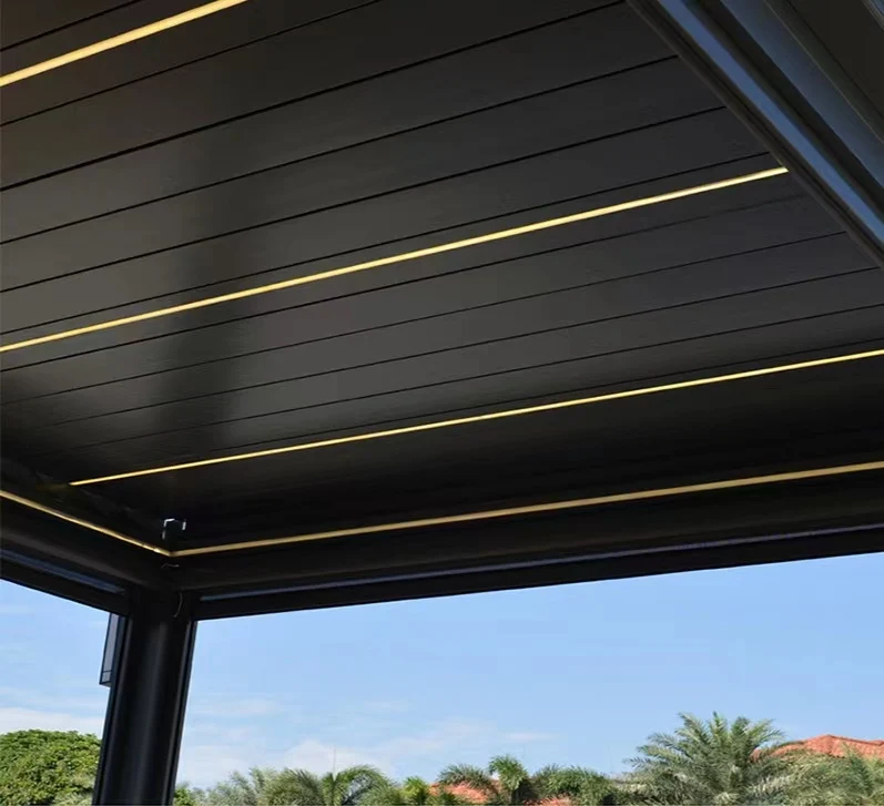 Remote Control Electric Automatic Aluminum Pergola With Led Light Strip ...