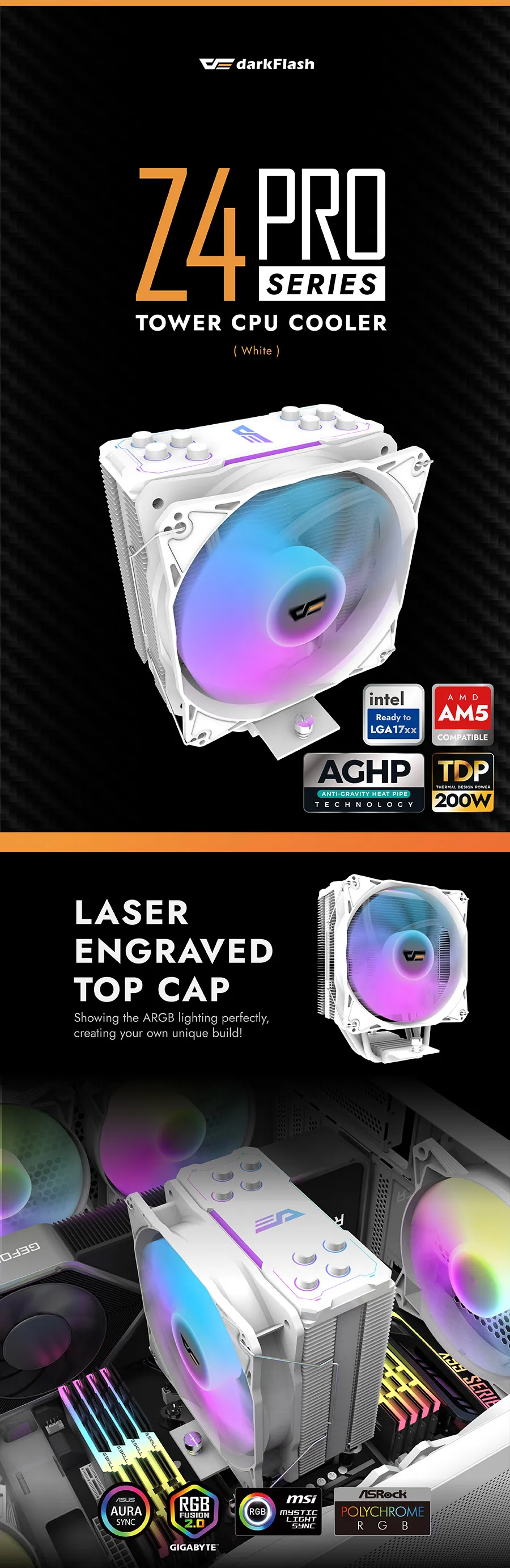 Darkflash Storm Z4 Pro Mist Tower Cpu Cooler Desktop Gaming Pc Cpu Four Heat Pipe Rainbow Effect ...