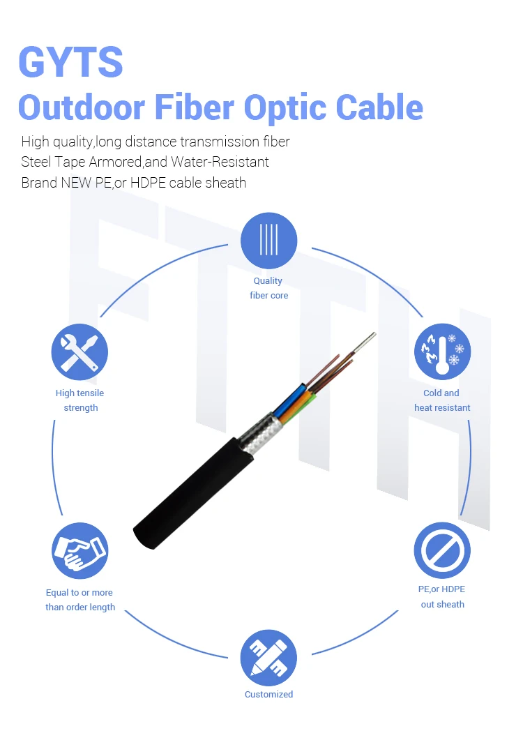 Outdoor Duct Armoured Steel Tape Single Mode 24 48 96 Core Gyta Gyts G652d Fiber Optic Cable ...