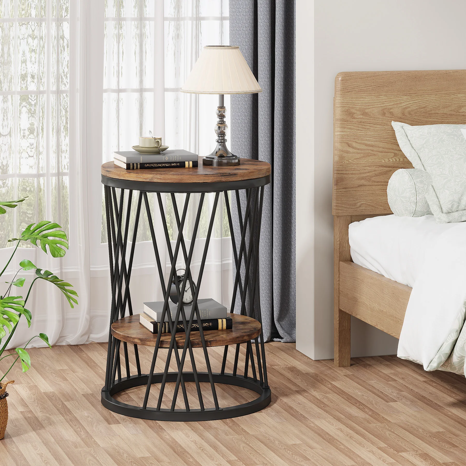 Tribesigns Bedside Table Modern Wooden Round Round Nesting Coffee Table ...