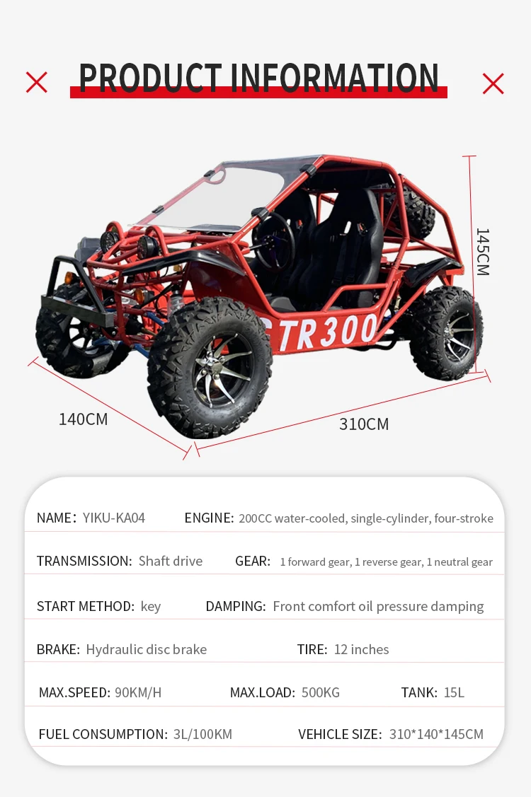 Gas Gasoline 200cc Oil Cooling Frame Adult Buggy Go Kart 2 Seater ...