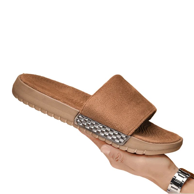 2026 NEW 2025 Fashion Fluff Slides Slippers for Men Custom Logo Solid ...