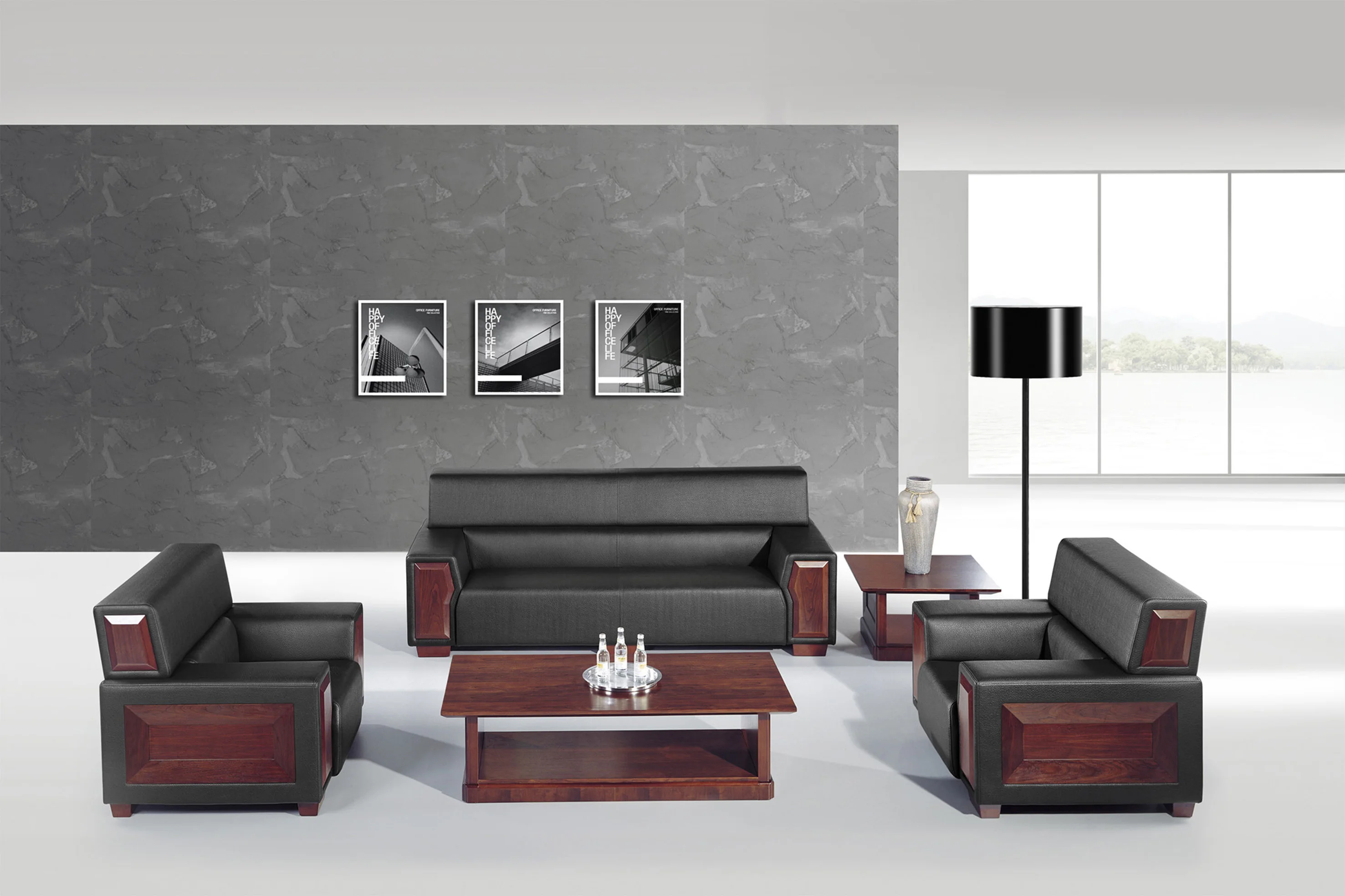Modern Executive Leather Office Sofa Set with Solid Wood Frame for ...