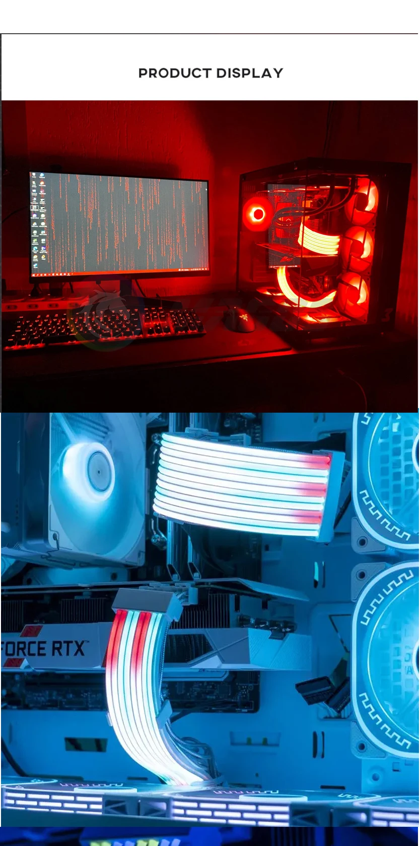 Gpu Extension Cable Argb Plus Rainbow Neon Line Led Light Cover Atx ...