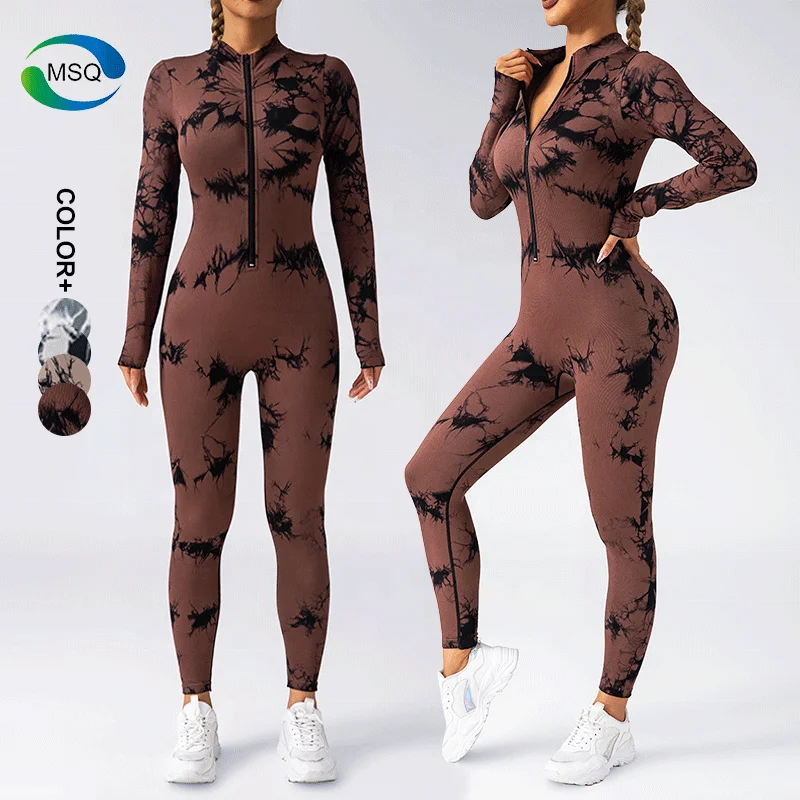 Gym Clothing Women sportswear one piece Bodysuit activewear sets Gym Long Sleeve Zipper Up ...