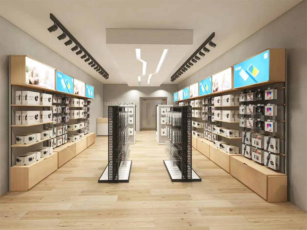 Mobile Shop Interior Design Furniture Mobile Wall Shelf Phone Slatwall ...