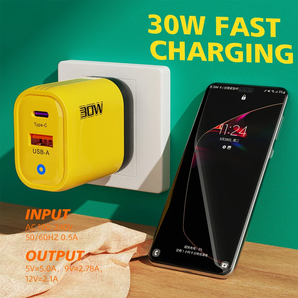 Oem 30w Pd+qc3.0 Usb Type C Dual Port Fast Wall Charger Portable Mobile Phone Adapter For Iphone ...