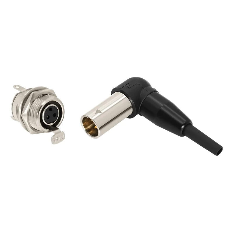 right angle mini xlr 3 pin male plug cable mount elbow 90 degree ...