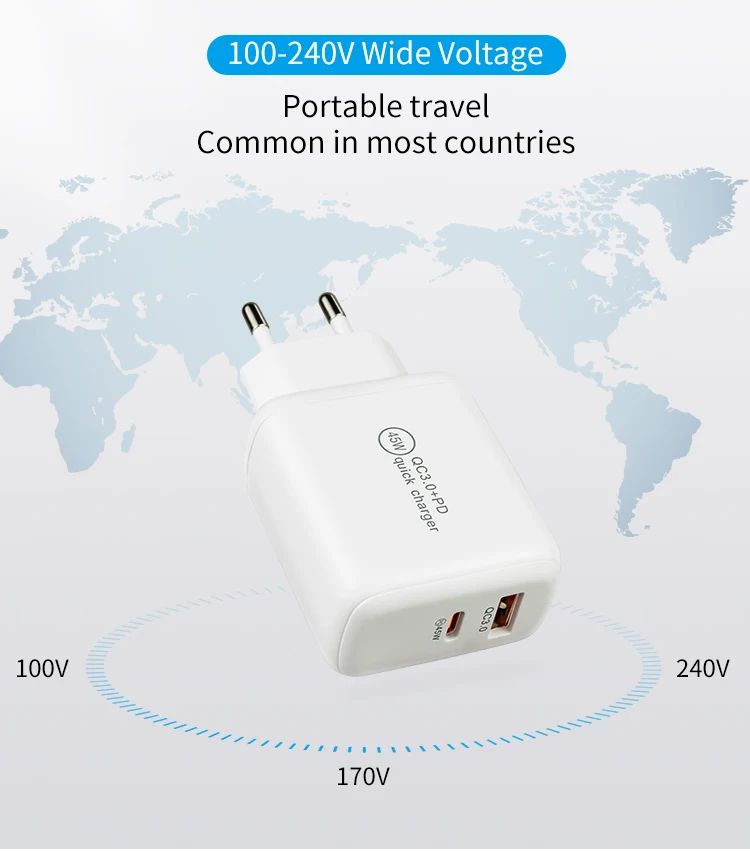 Dual Ports Pd 45w Charger Type C Mobile Phone Super Fast Charging Wall Charger Adapter For ...