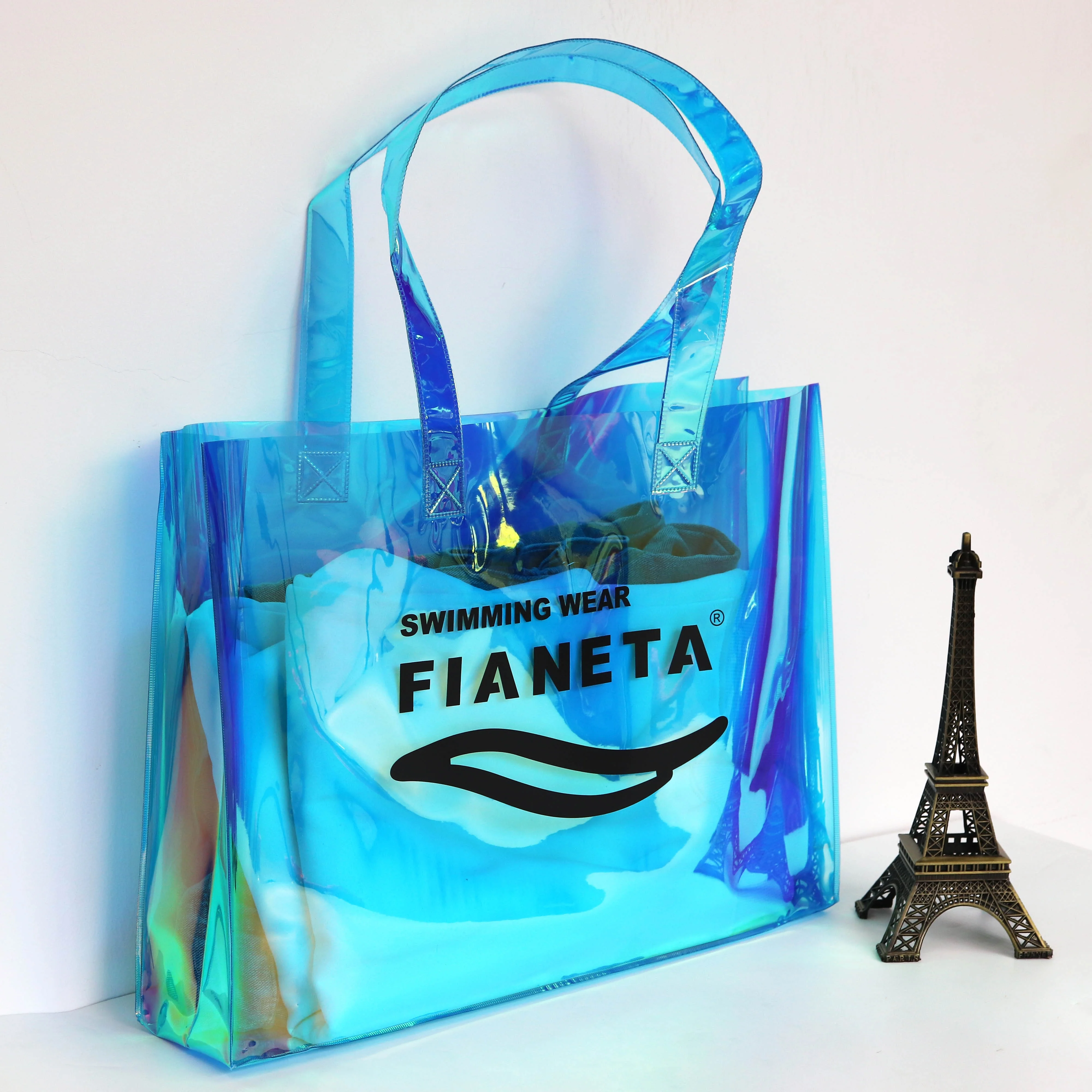 Custom Fashion Shopping Transparent Clear Iridescence Pvc Holographic ...