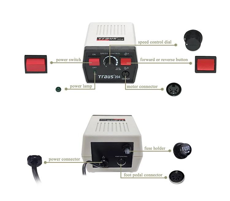 RHJC TRAUS 204 Dental Electric Micro Brush Motor - 65W Power
