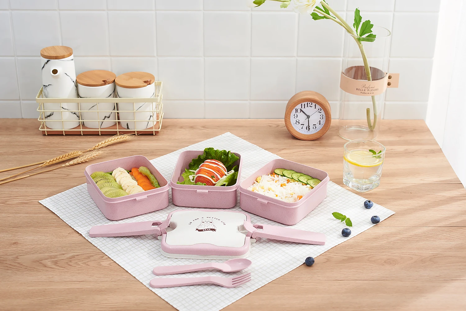 Wheat Straw Grade Material 3 Layer Plastic Biodegradable Bento Student ...