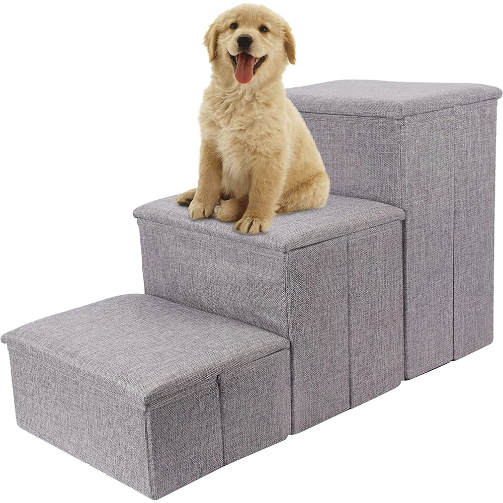 3 Step Folding Dog Step Stairs Foldable Dog Stairs with 3 Storage Boxes ...
