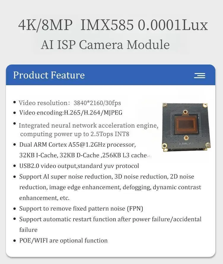 4k Super Starlight Camera Module,3840*2160/30fps Video Resolution,Imx ...