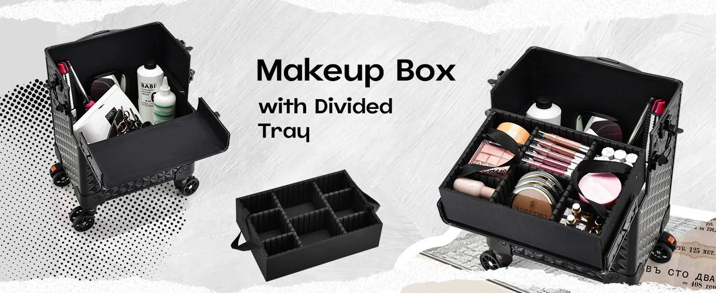 5 in 1 Makeup Train Case with Wheels Aluminum Rolling Trolley Case ...