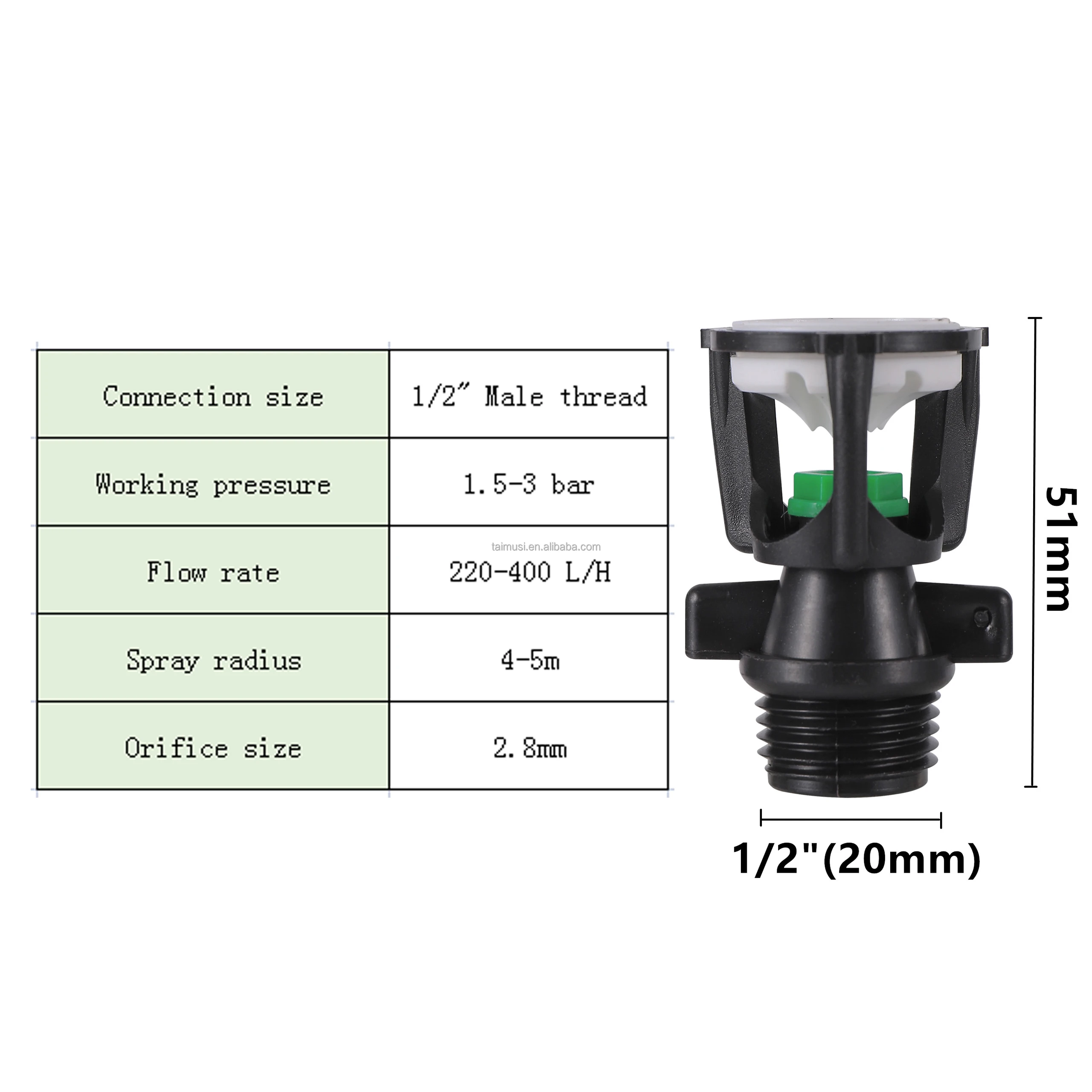 360 Degree Mini Sprinkler Head Rotating Watering Nozzle 1/2 Inch Male ...