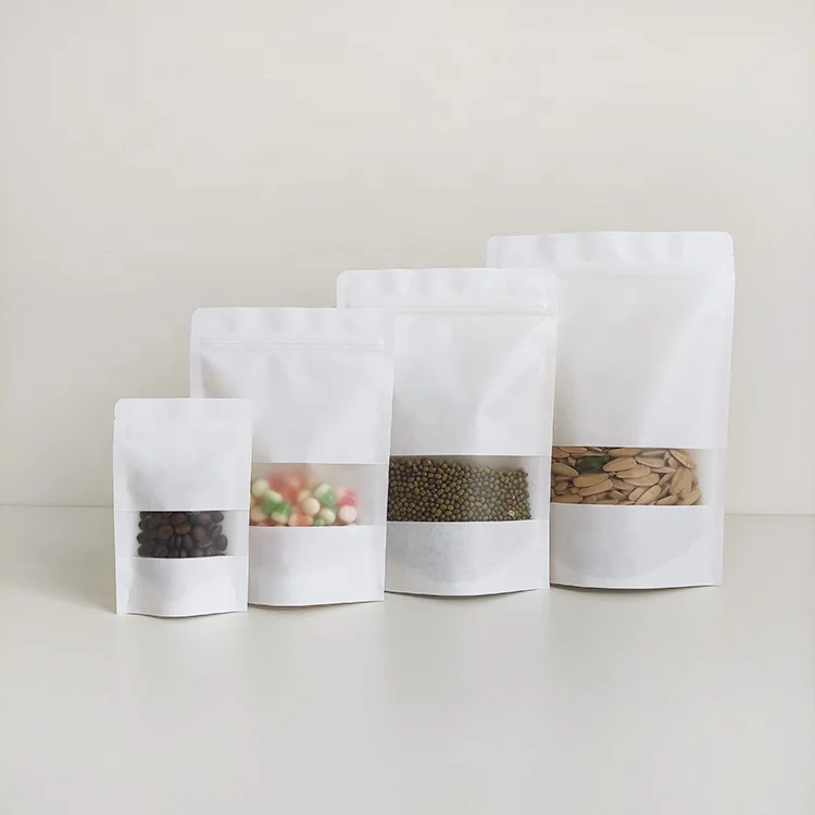 17x24cm White Kraft Paper Window Laminate Matte Doypack Pouch 500g ...
