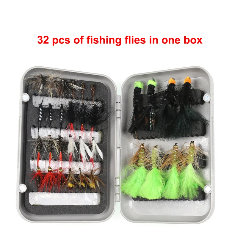 24-96pcs Artificial Fly Fishing Barbed Flies Lure with Box for Fishing ...