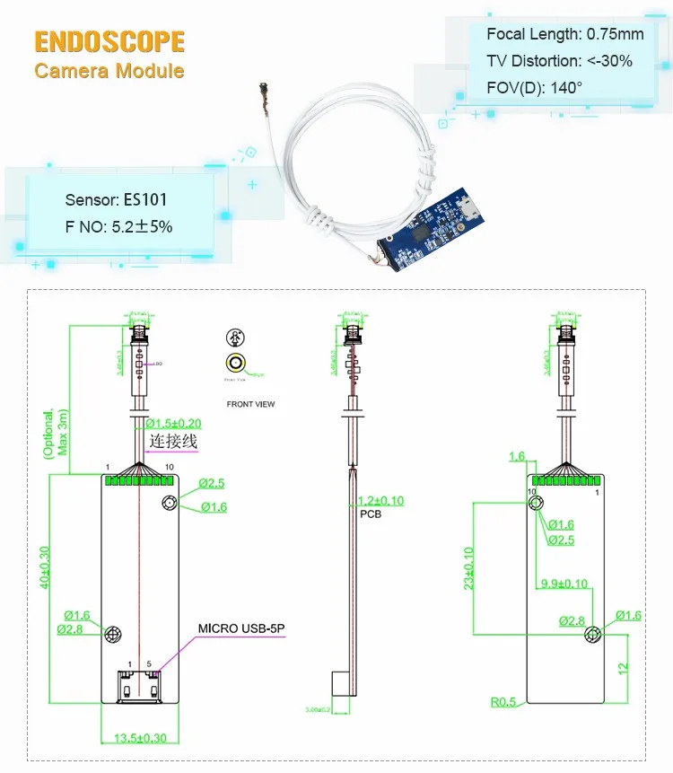 Micro 3.9 mm Medical Endoscopy Camera Module Endoscope For Ent ...