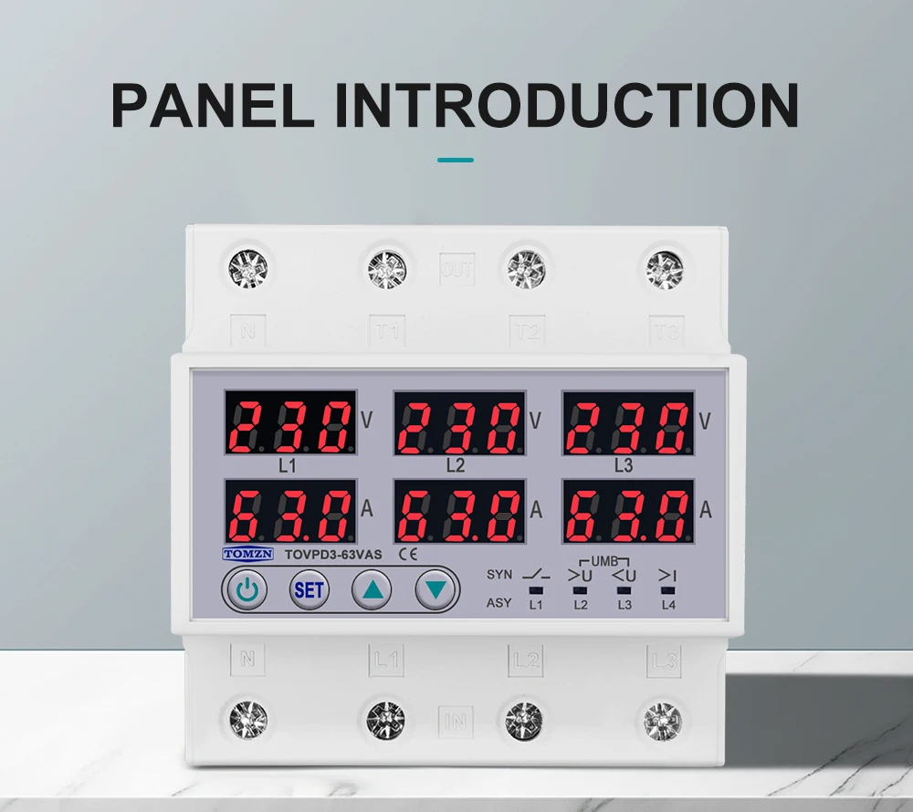 3 Phase 63A Din Rail Adjustable over under Voltage Protection Relay