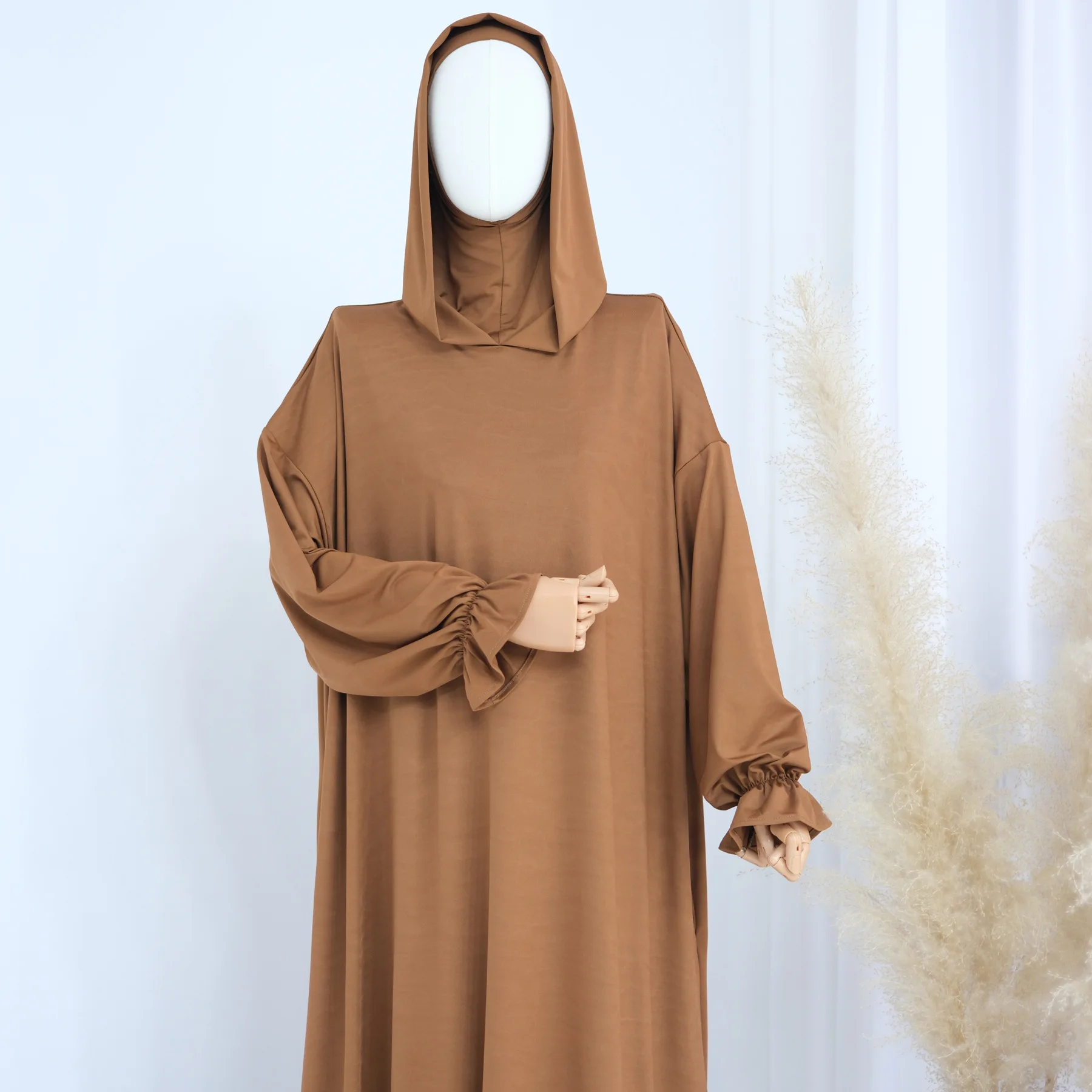 Modest Muslim Lady One Piece Prayer Hooded Abaya Stretch Dress With ...