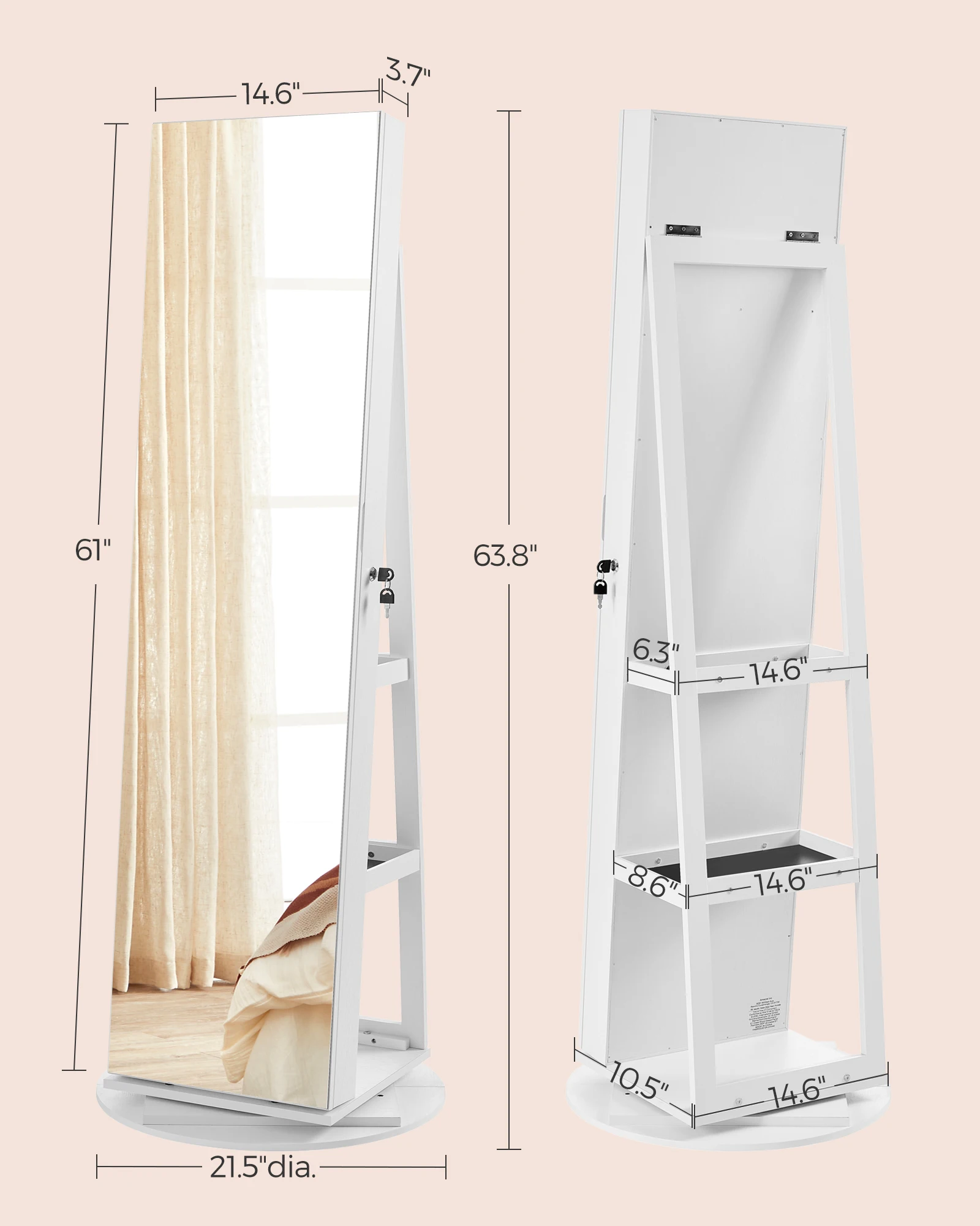 SONGMICS Mirror Jewelry Cabinet - Stylish & Secure Storage