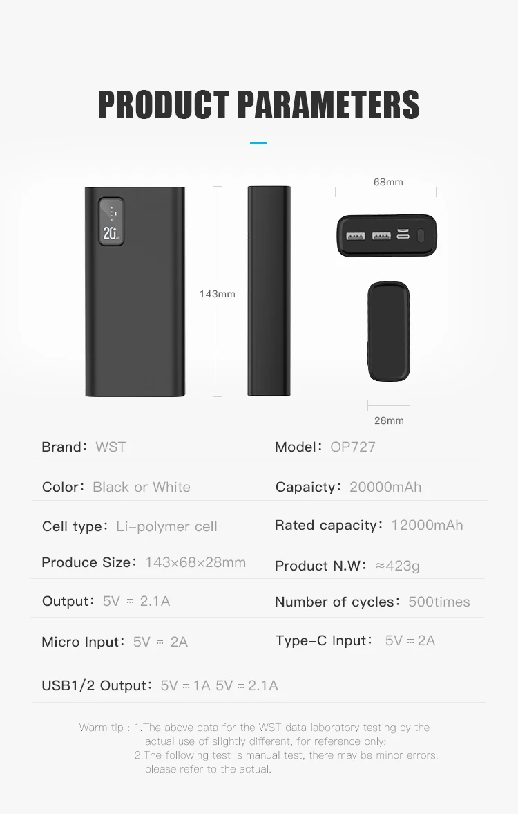 20000 Mah Power Bank Battery - Portable High Capacity Charger