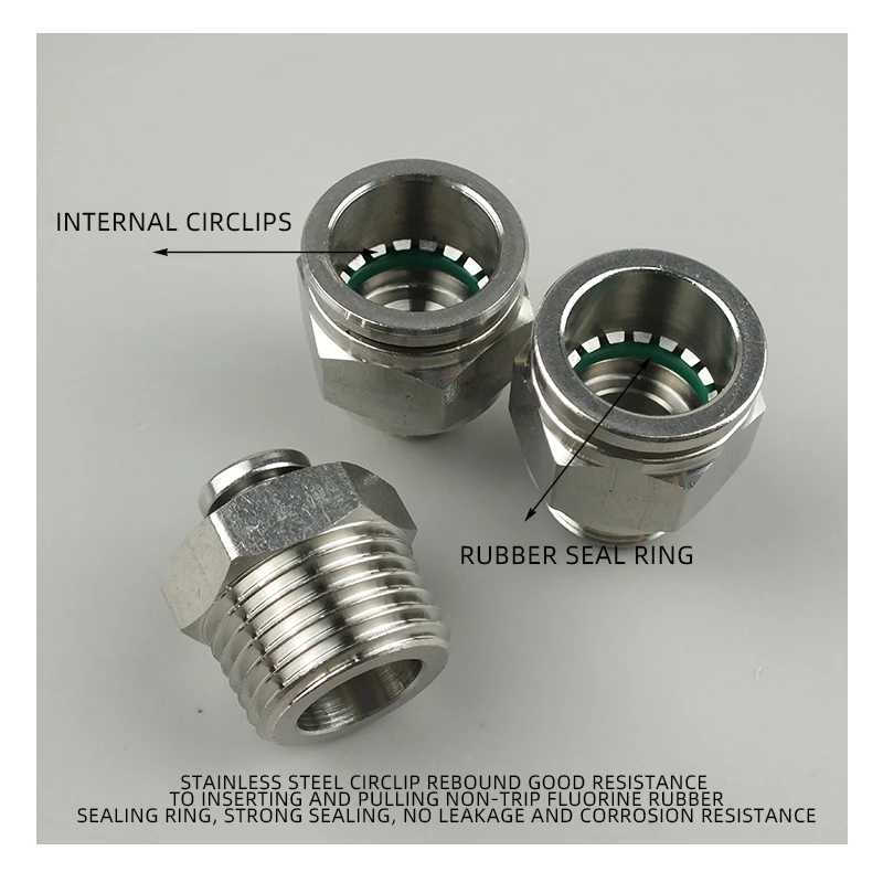 304 Stainless Steel Pneumatic Connectors - Quick Plug-in