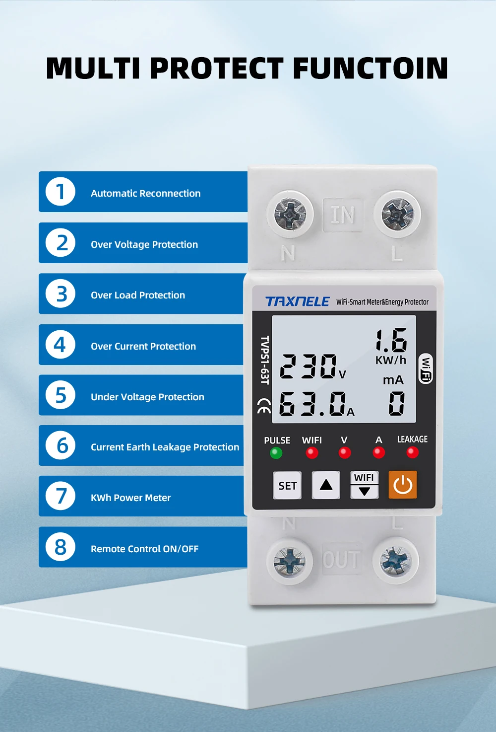 63a Tuya Wifi Smart Earth Leakage Over Under Voltage Protector Relay ...