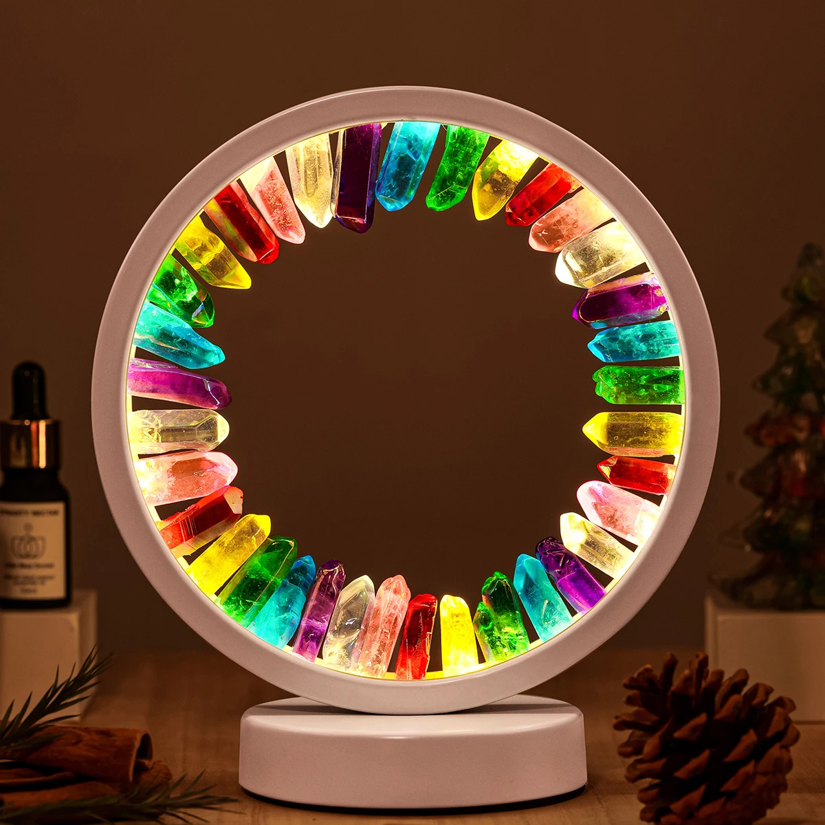 Aura Rainbow Single Crystal Round Lamp - Natural Healing