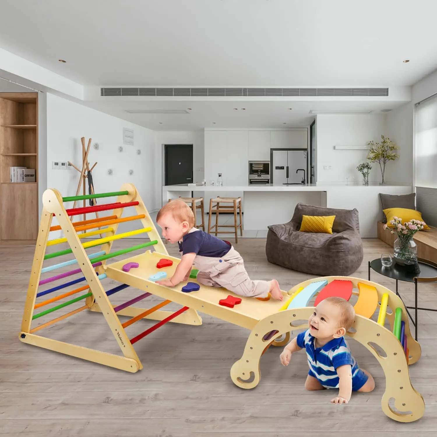 LM KIDS Wooden Climbing Arch Ladder Triangle Climber & Ramp Climbing ...