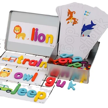Word Puzzle Kindergarten Letter Matching Cognition Card Tin Box Puzzles ...