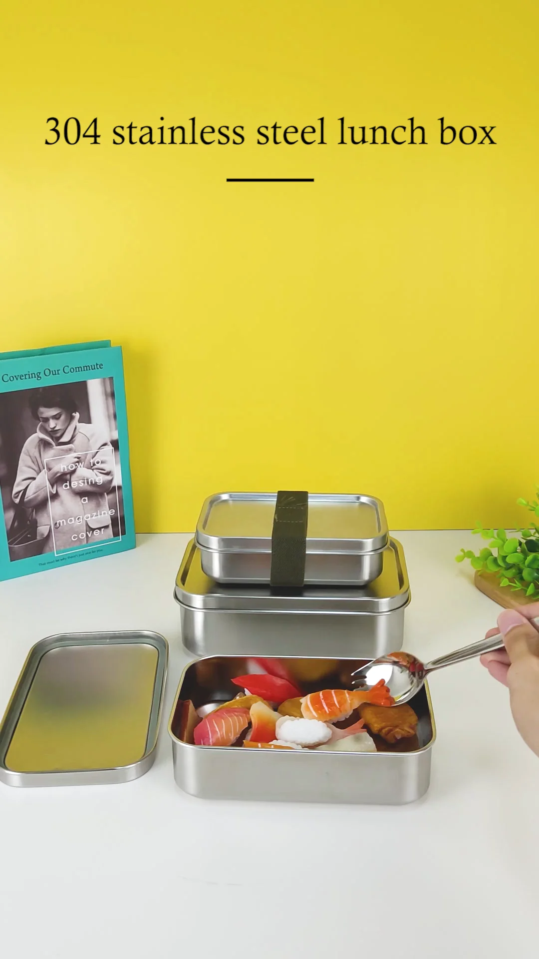 Baming Food Grade 700ml 1000ml 1650ml Metal Bento Lunch Box School Kids 304 Stainless Steel Food ...