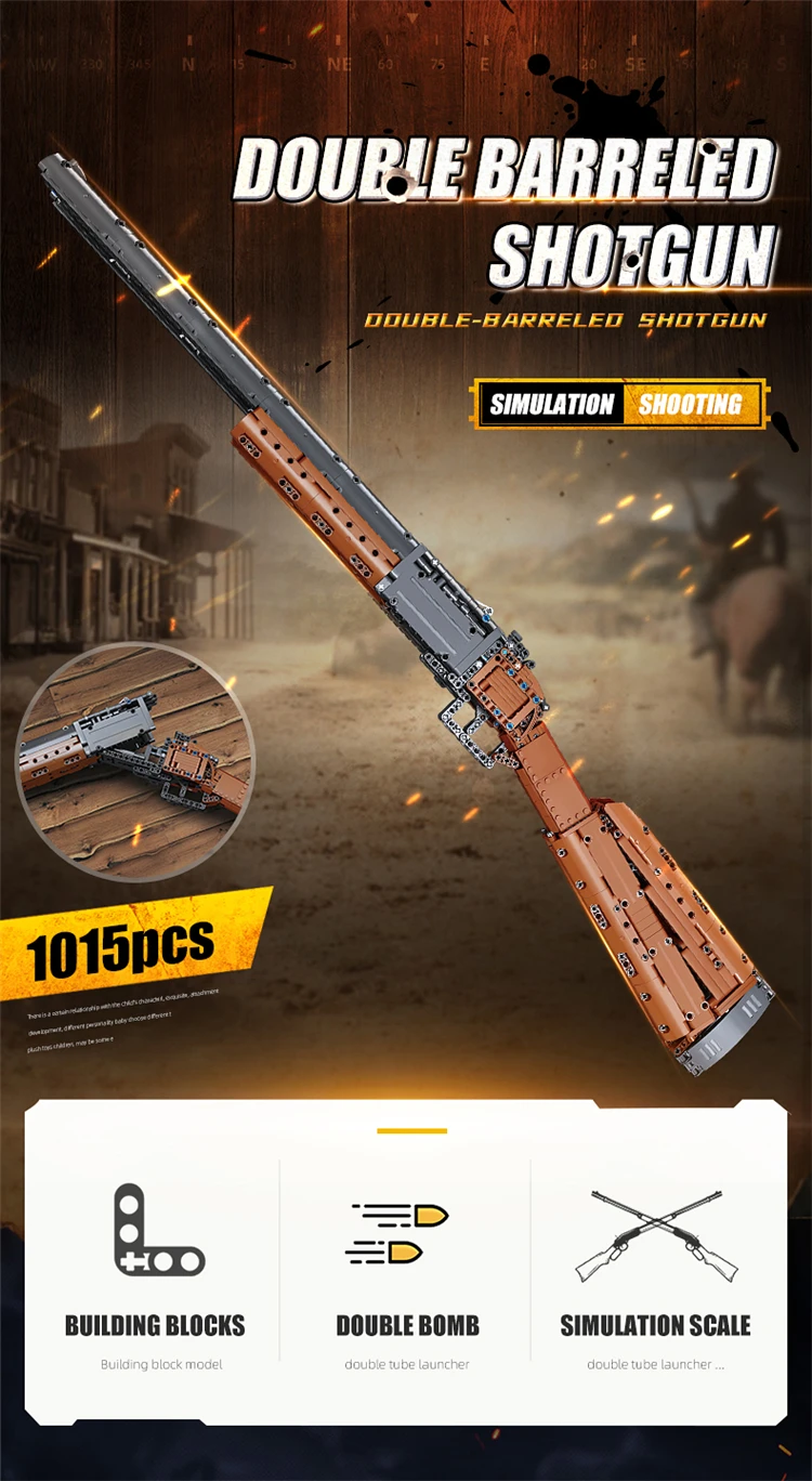 Mould King 14016 Building Block Toys Gun Double Barrel Shotgun For Kids ...
