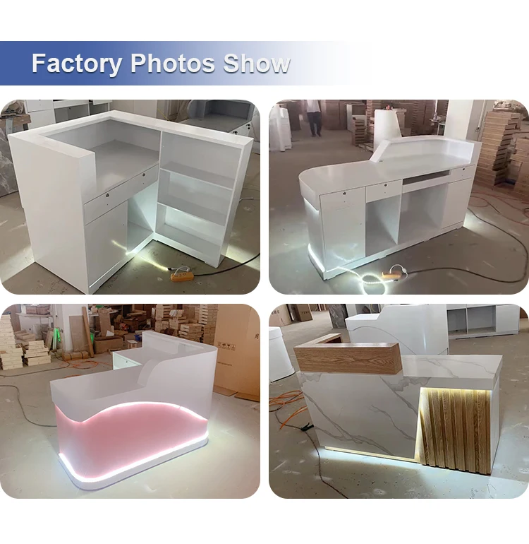 White Reception Desk Beauty Salon L Corner Curved Salon Furniture Small ...