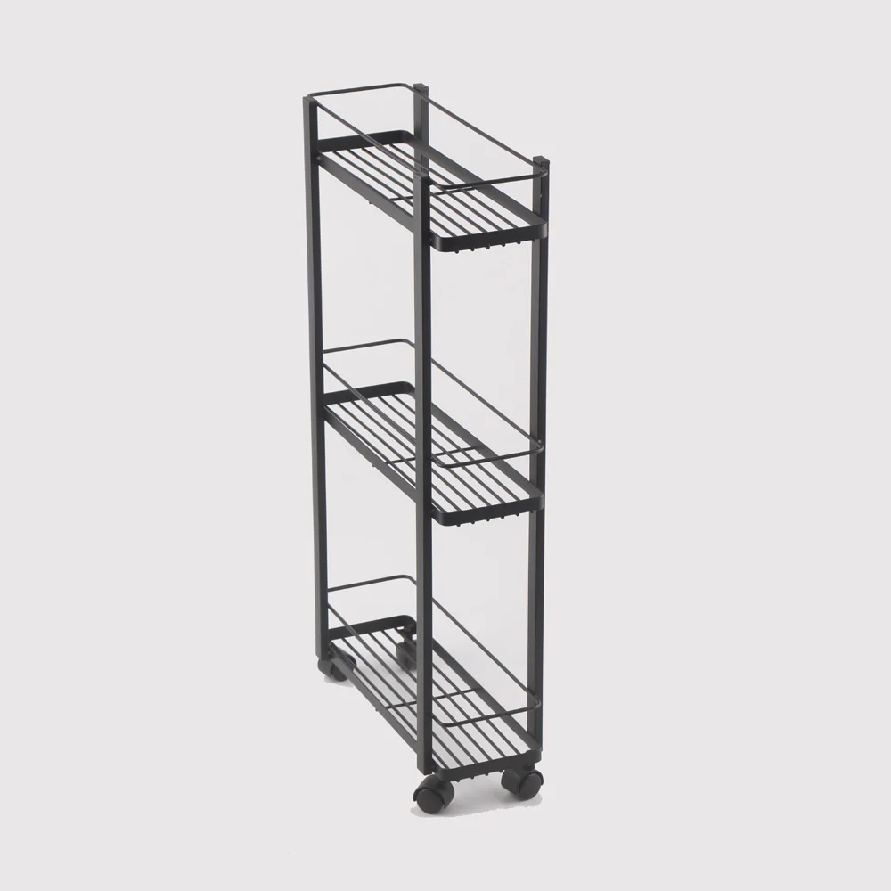Slim Rolling Cart with 3 Levels, Narrow Kitchen Storage Trolley with ...