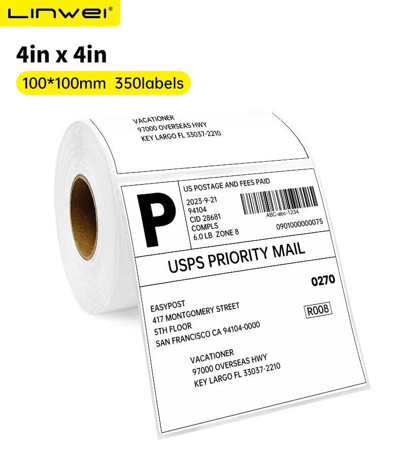 5 Rolls Direct Thermal Zebra Labels 4x4 Inch 10x10cm 350 Labels Per ...