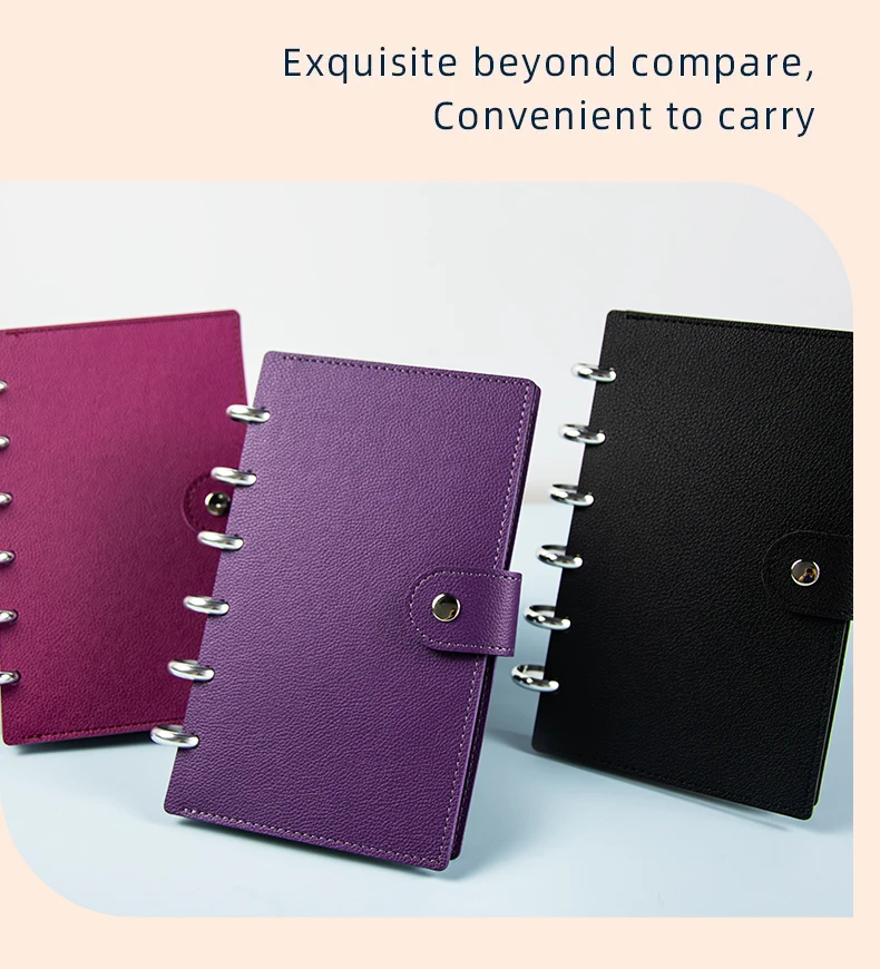 Custom 6 Ring Discs Bound Leather Snap Cash Envelopes