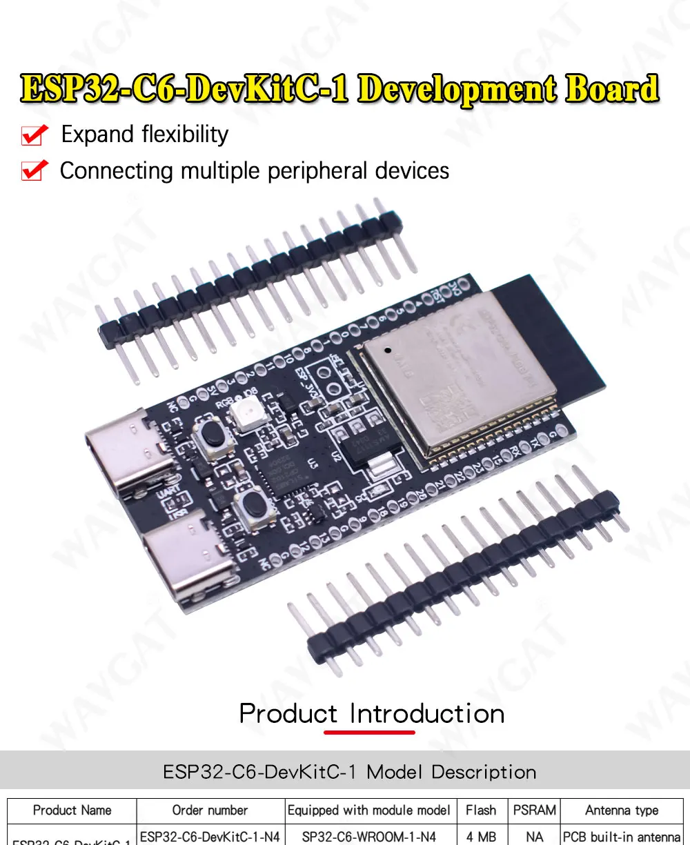 Esp32-c6-devkitc-1-n8 32-bit Risc-v Mcu & 2.4 Ghz Wi-fi 6 & Bt 5 (le ...