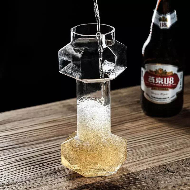 Luxury Mouth Blown Transparent Lead Free Dumbbell Beer Glass