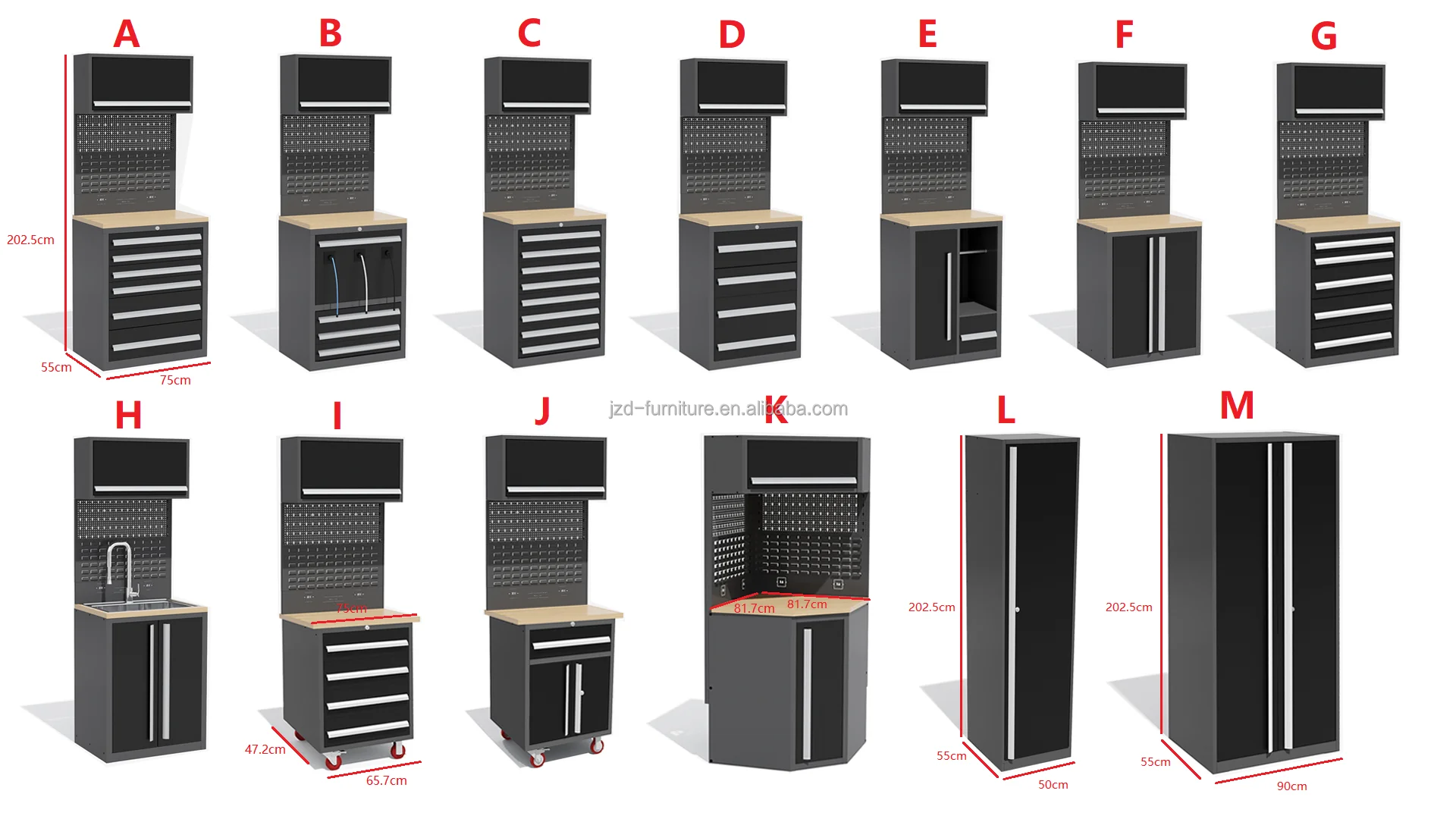 Corner Wall Modular Tool Cabinet System for Mechanic Garages