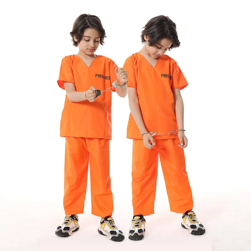 Halloween Kids Prisoner Costume - Unisex Orange & Stripes
