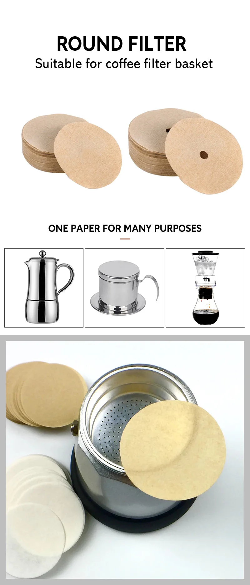 Coffee Filter Paper Food Grade Round Coffee Filter Paper V-shaped Log ...