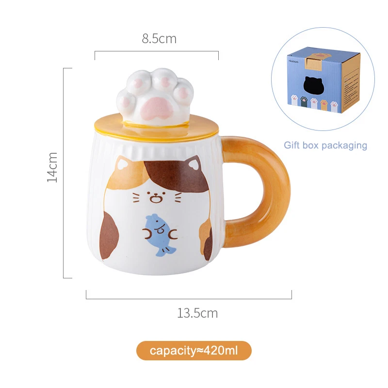 Cute Cartoon Cat Ceramic Cup with Lid Creative Cat Claw Mug Surprise ...