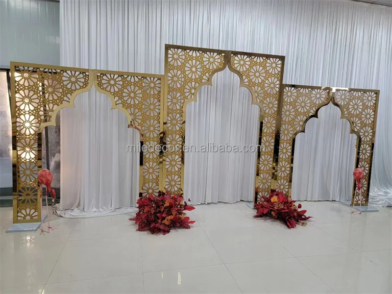 Luxury Giant Stage Metal Golden Stainless Steel Wedding Backdrop Gold ...