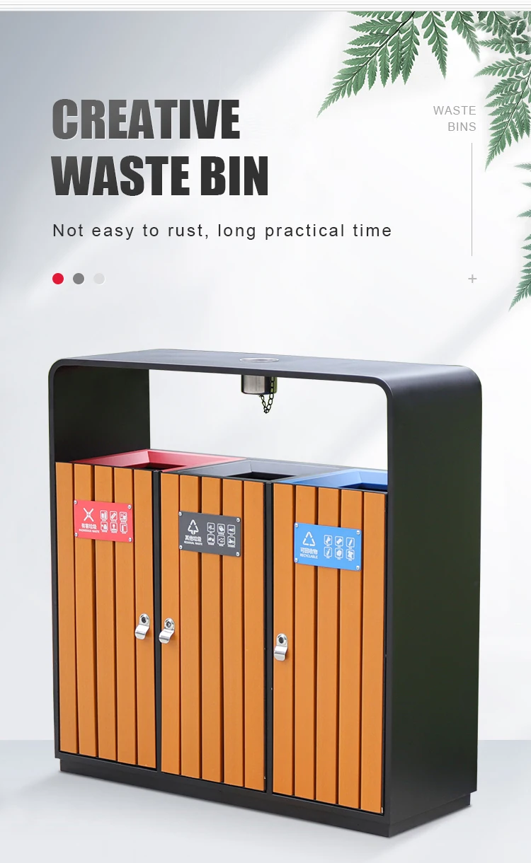 Galvanized Steel Outdoor Bins With 3 Compartment Garden Dust Bin ...